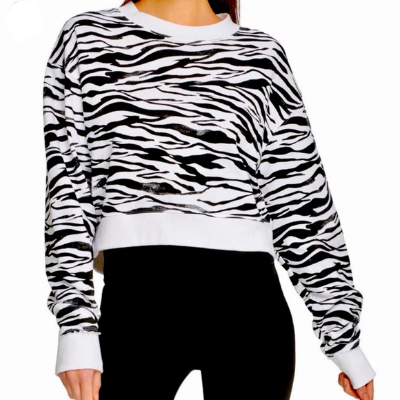 Dkny | Tops | Dkny Zebra Print Cropped Pullover Sweatshirt | Poshmark